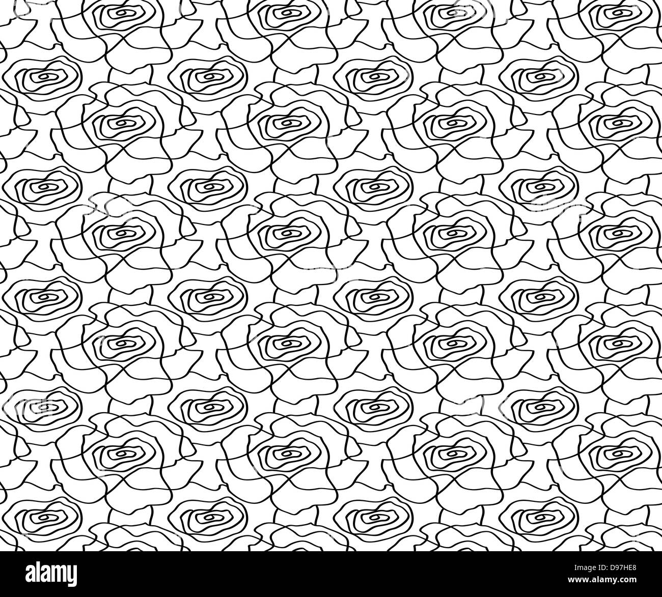 Floral seamless pattern background with black-and-white linear roses ...