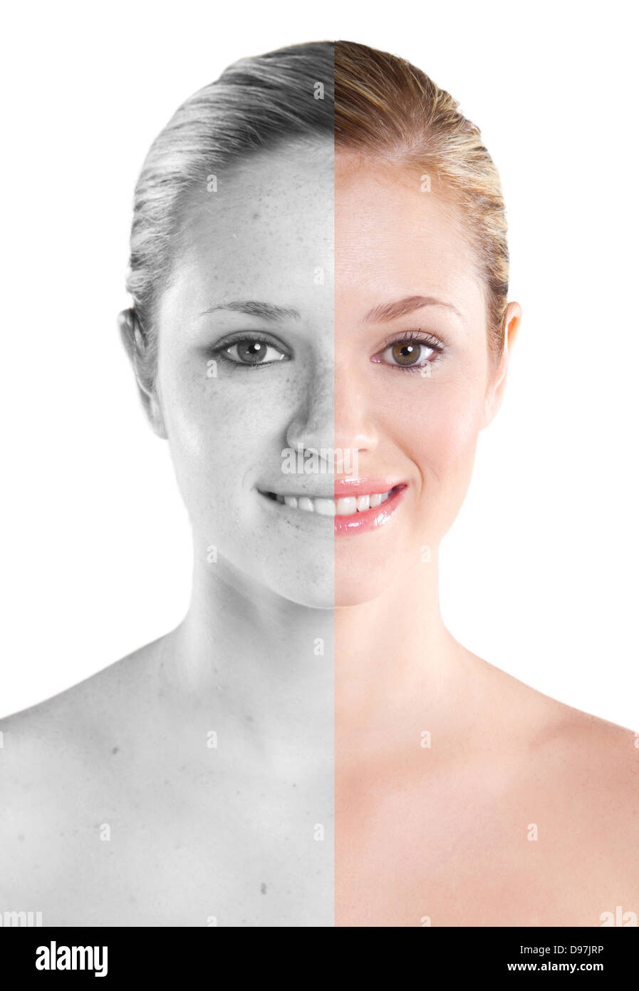 woman beauty concept before and after contrast Stock Photo - Alamy