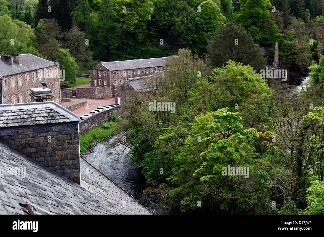 The historical village of New Lanark in South Lanarkshire, Scotland ...