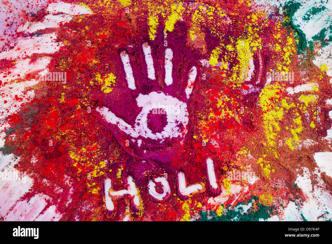 Hand print with text HOLI in different colors Stock Photo - Alamy