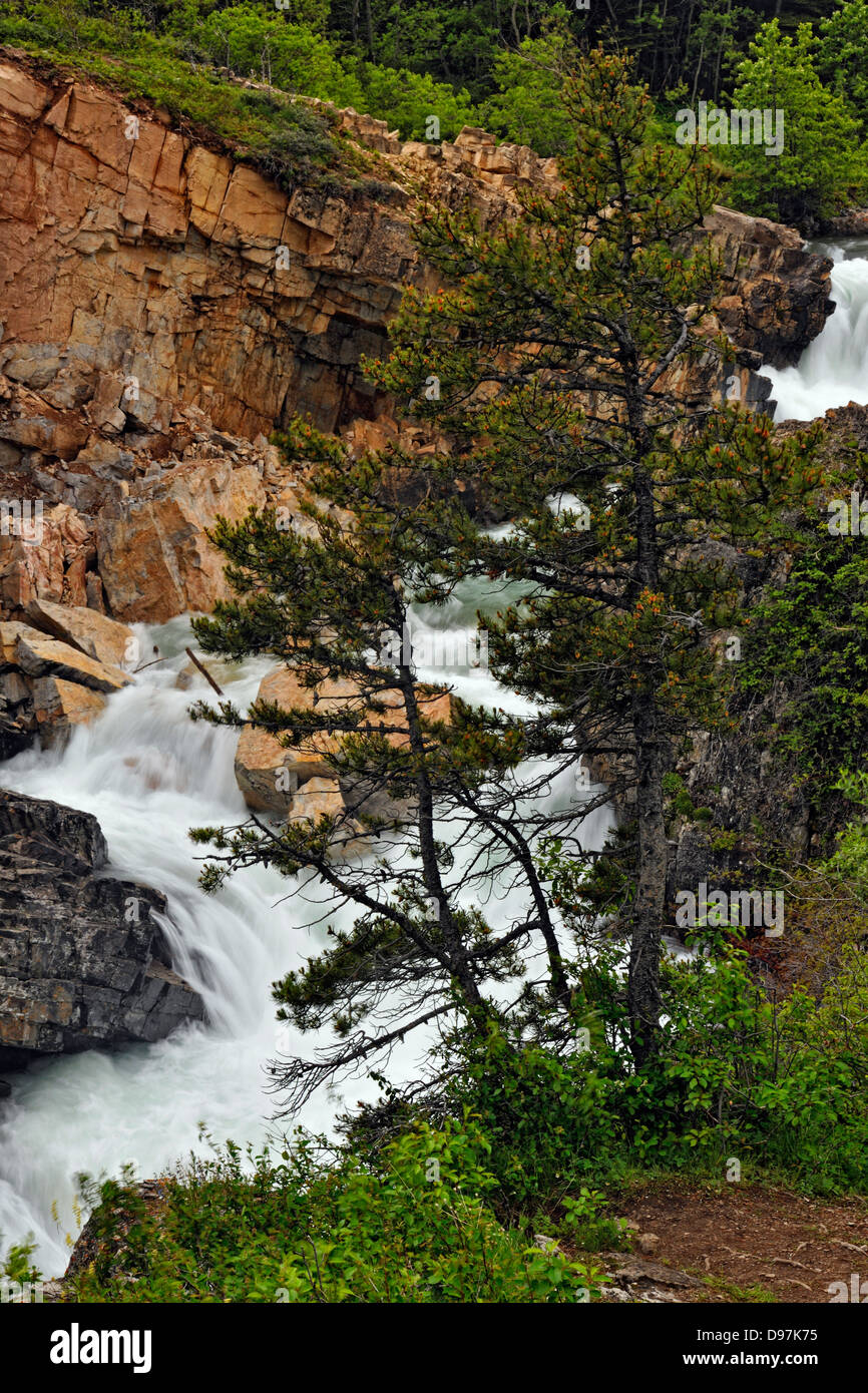 Waterfalls on the Swiftcurrent River below Lake Josephine Glacier ...