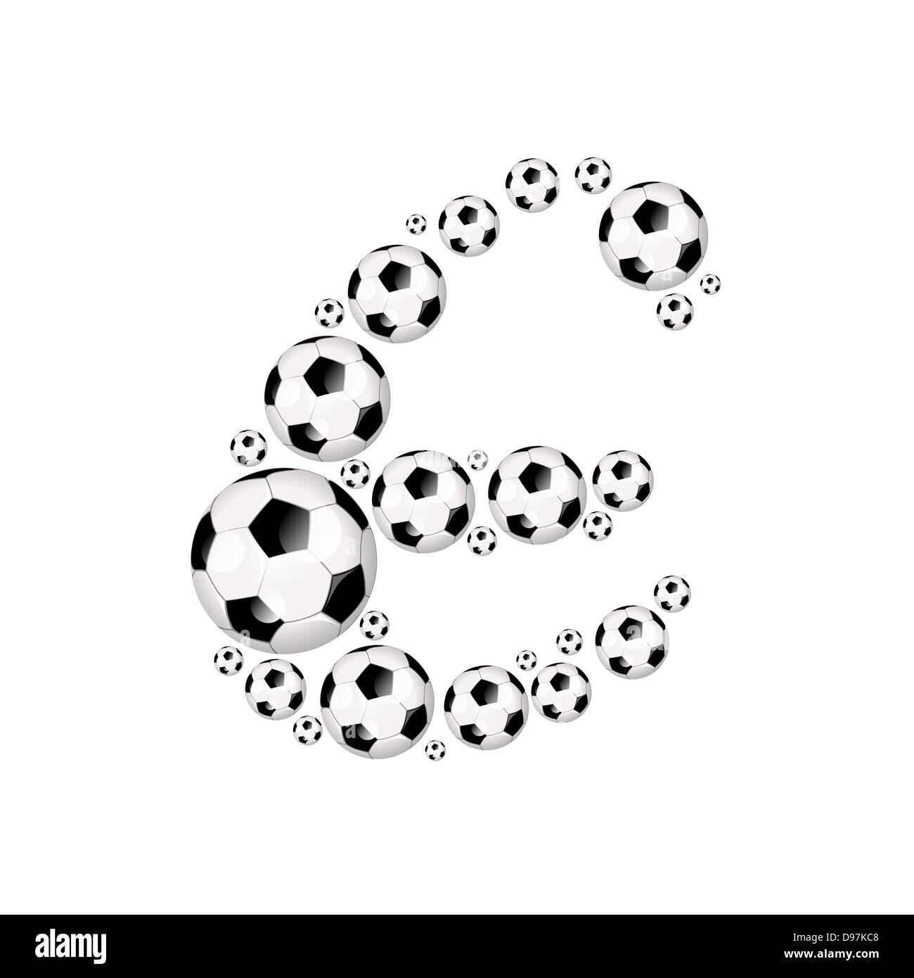 Soccer alphabet letter E illustration icon with soccer or footballs ...