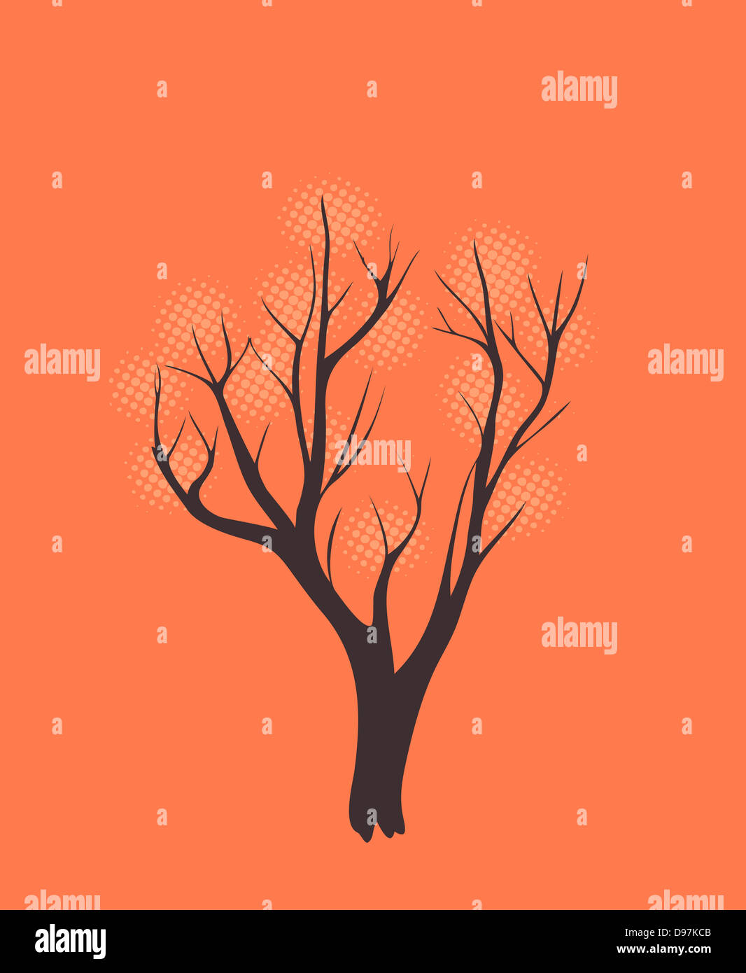 Stylized single tree silhouette on color textured background Stock ...
