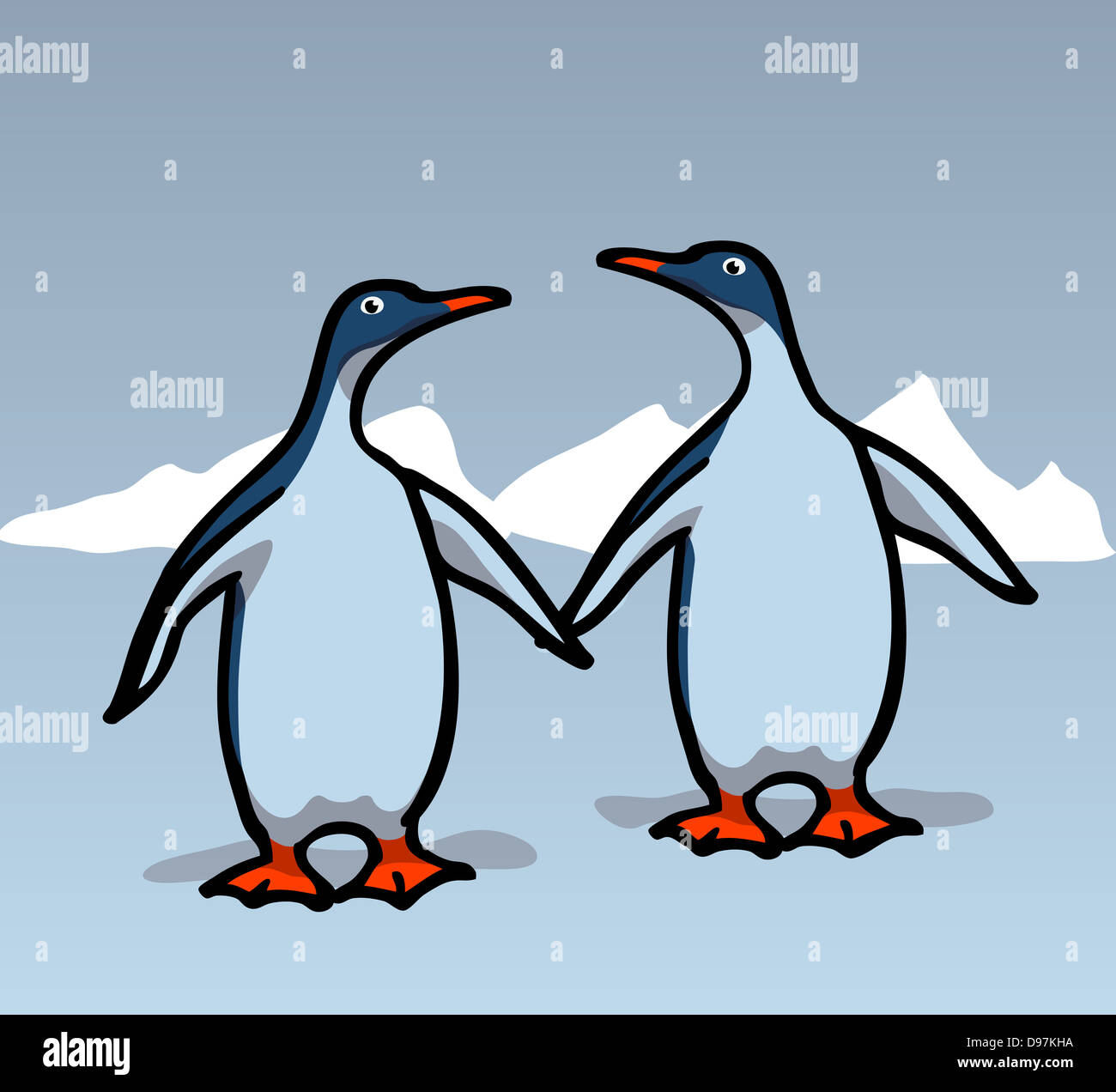 Two Penguins Kissing