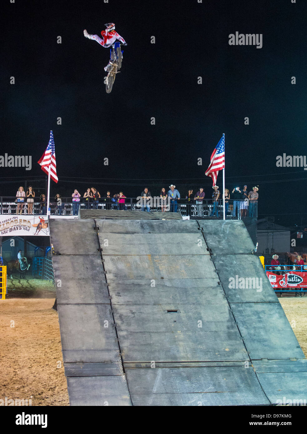unidentified rider giving FMX motocross demonstration as part of the ...