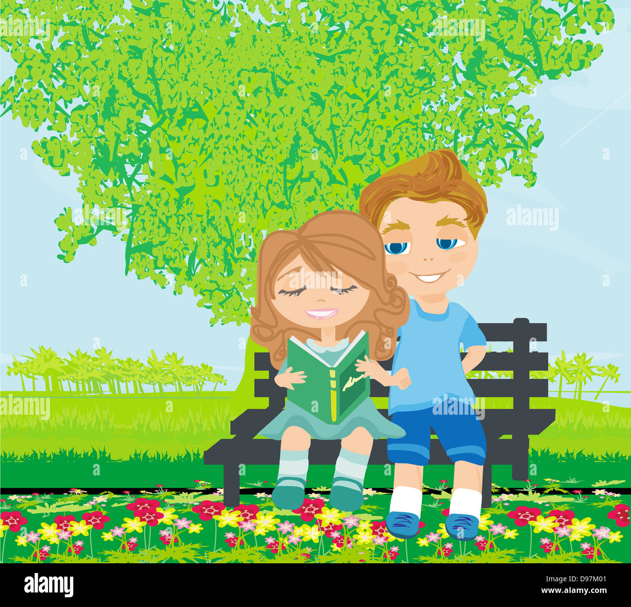 boy and girl reading book Stock Photo - Alamy