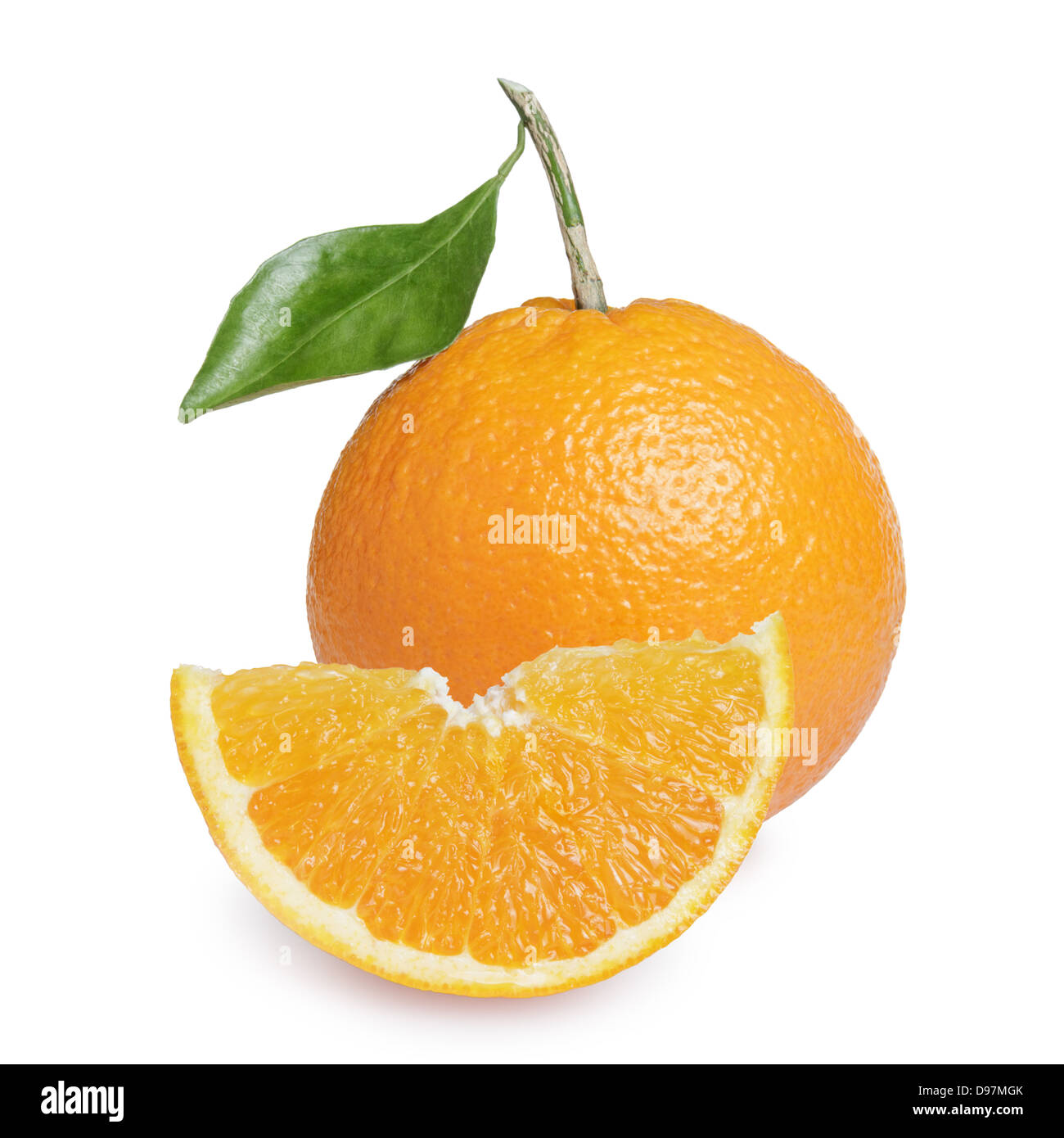 ripe round orange with slice, isolated on white background Stock Photo ...