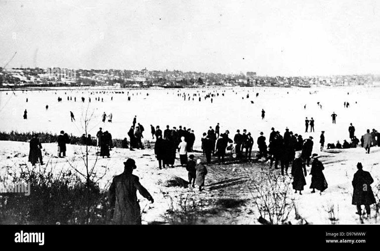 Ice skaters can be seen on Lake Union in Seattle, Washington, in the ...