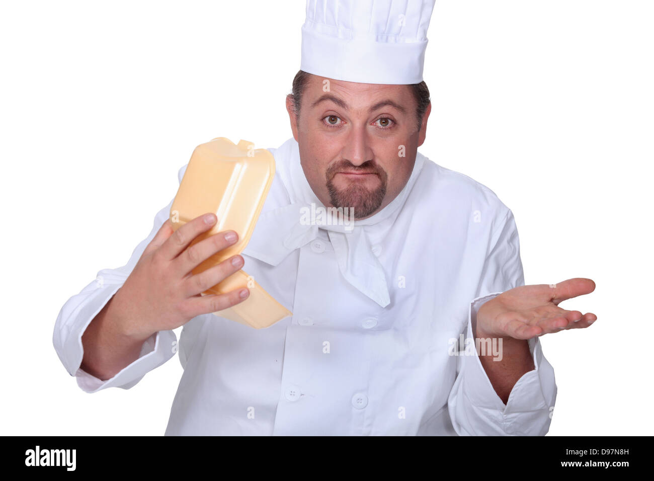 Chef holding burger box Stock Photo - Alamy