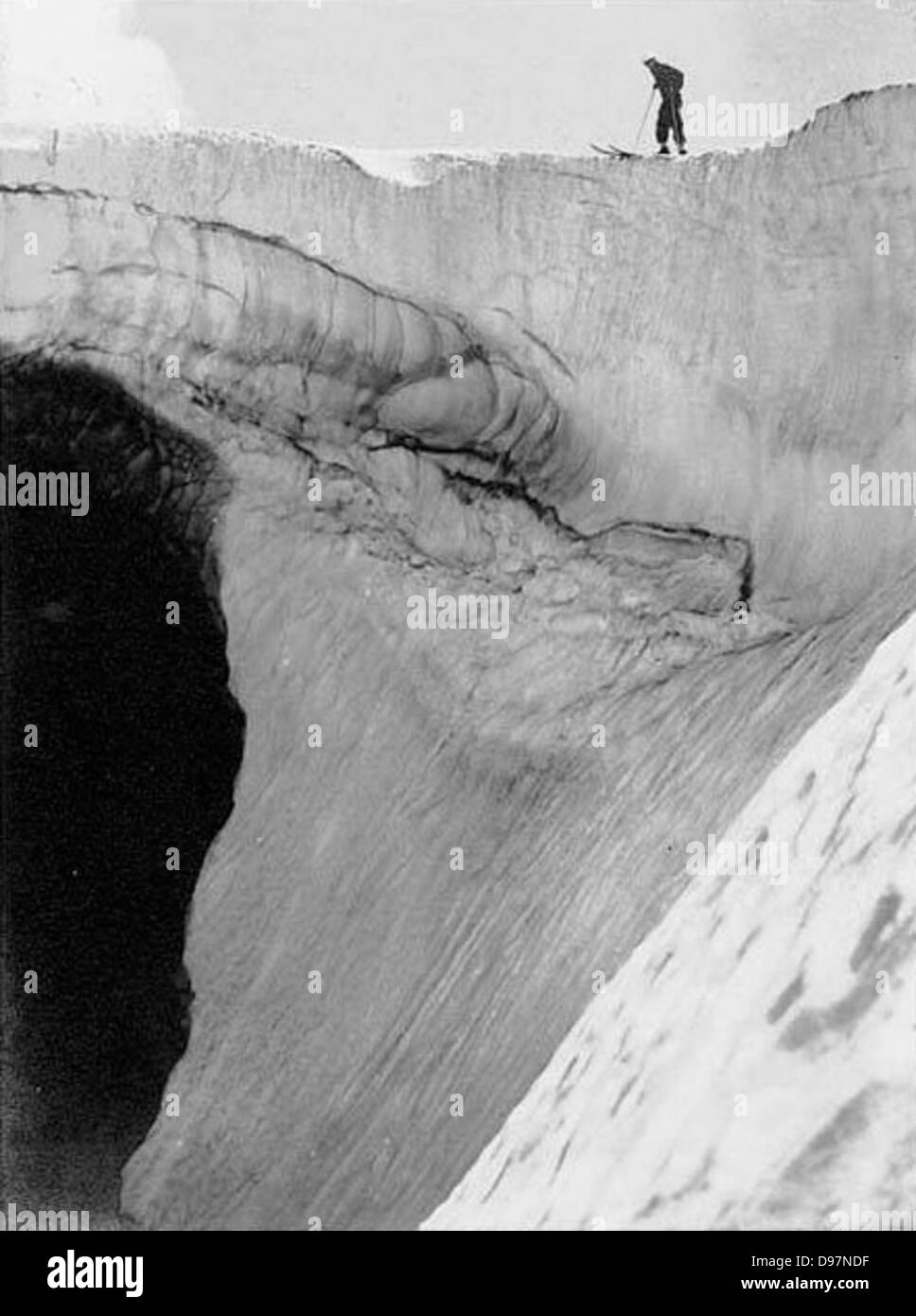 A skier navigating the headwall of the Cowlitz Chimneys on Mount ...