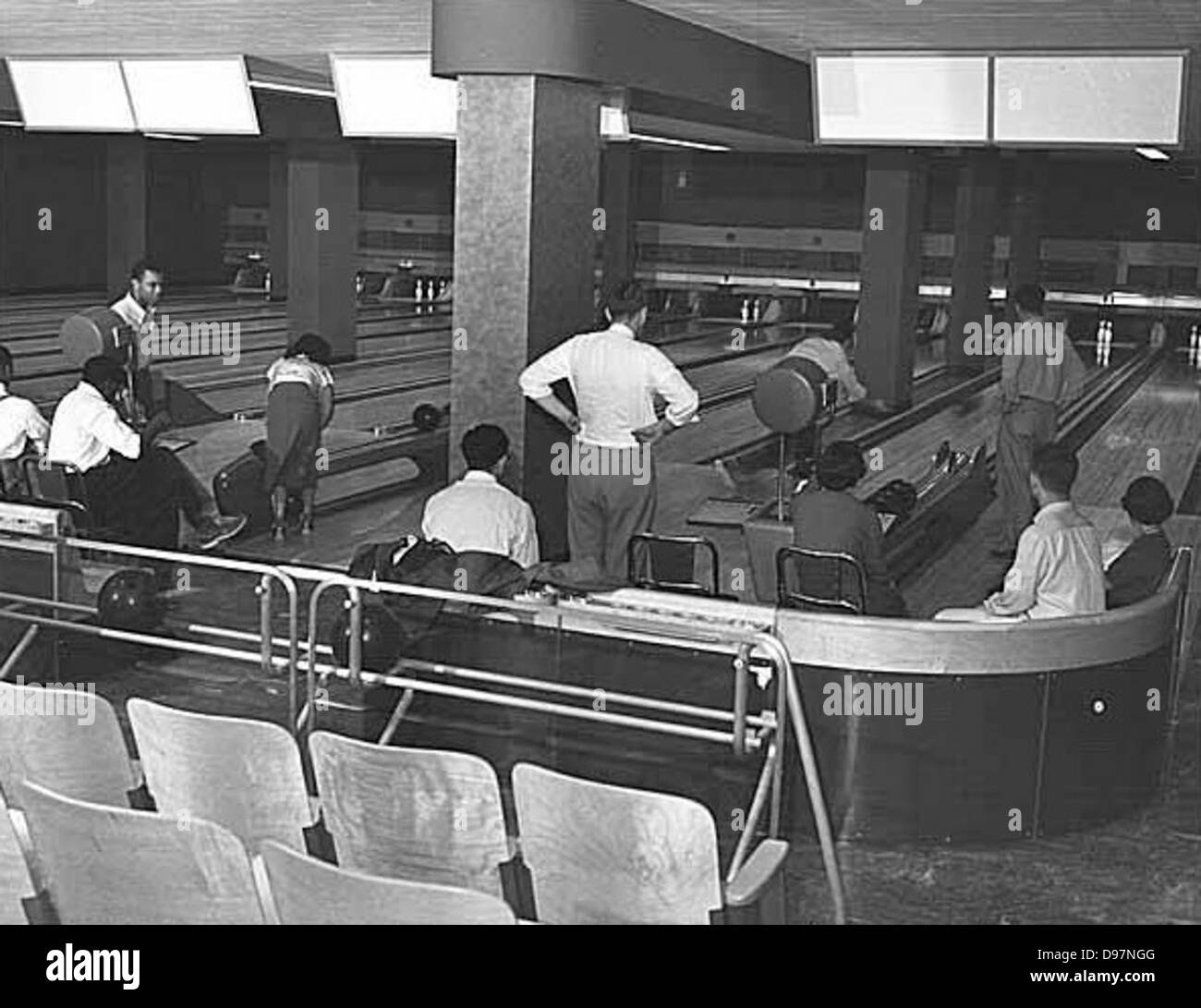Students bowling in Husky Union Building (HUB), University of ...