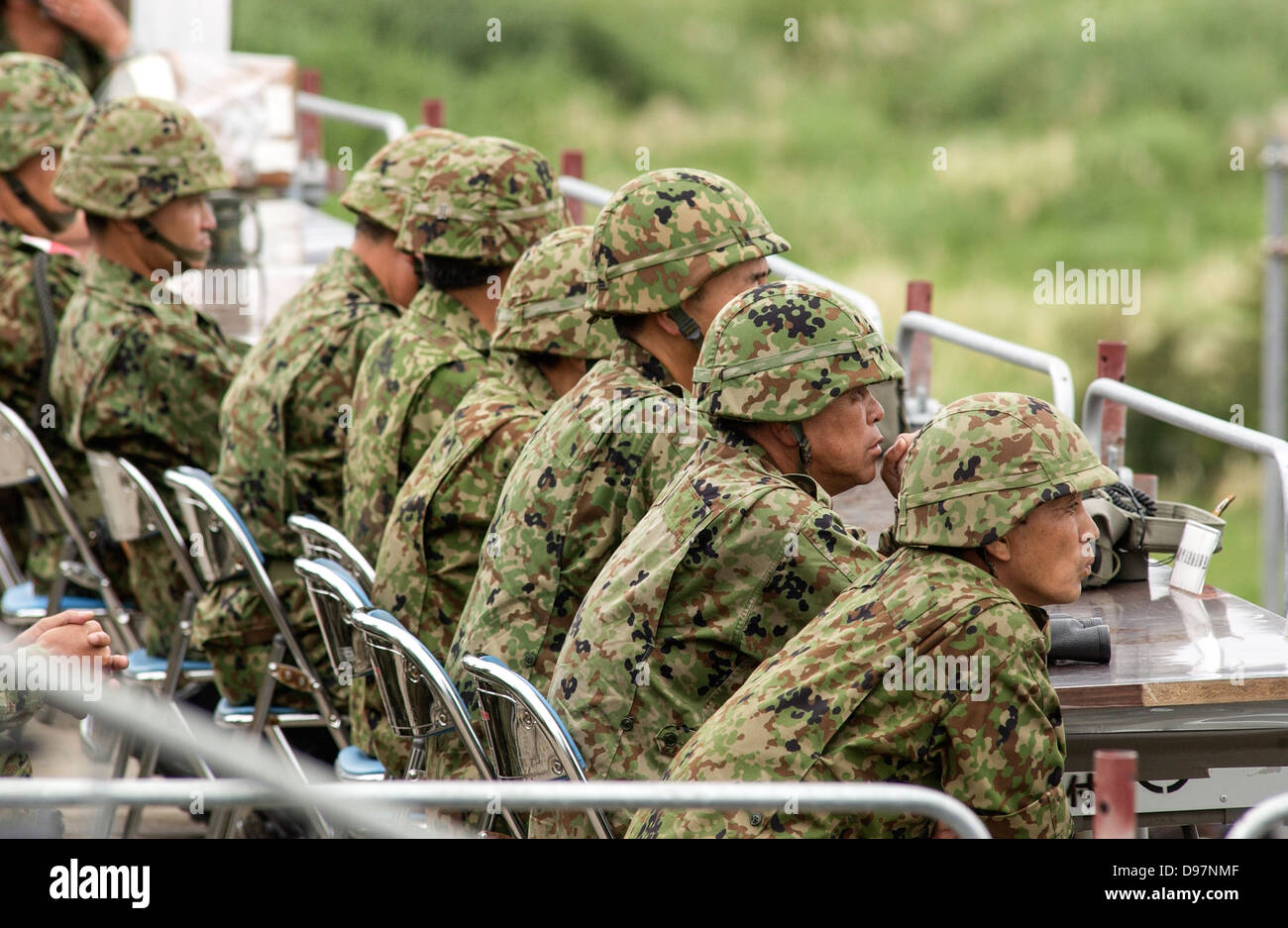 Members of the Japan Ground Self-Defense Forces (GSDF) take part in a ...
