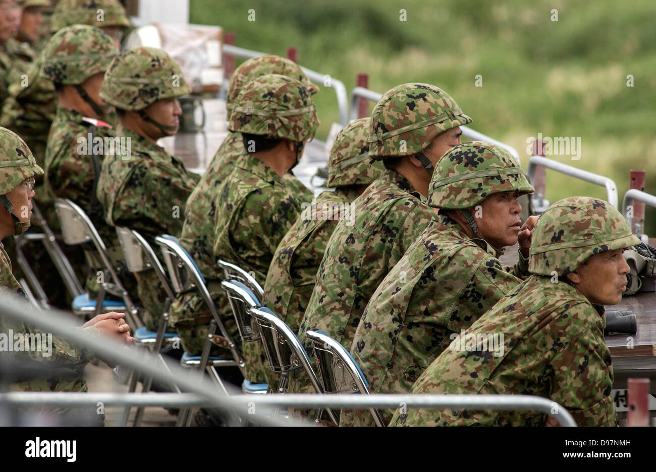 Members of the Japan Ground Self-Defense Forces (GSDF) take part in a ...