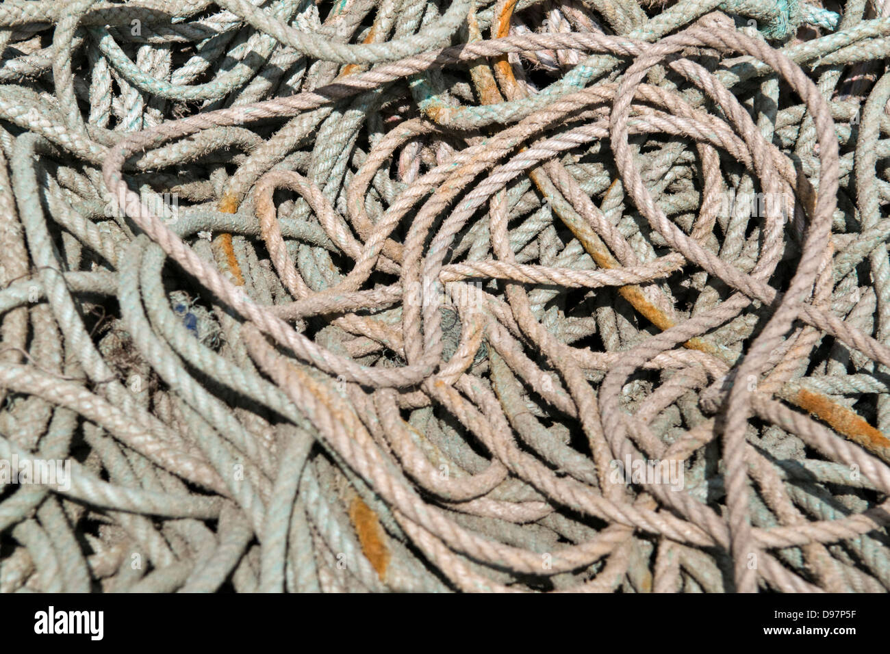 Pile of old fishing ropes taken at Aberdovey, Gwynedd, Wales Stock ...