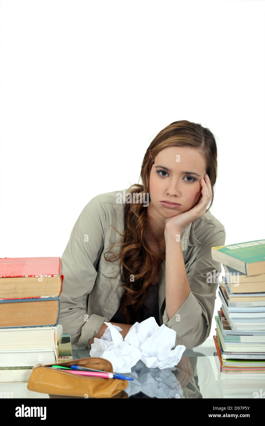 Stressed girl revising Stock Photo - Alamy