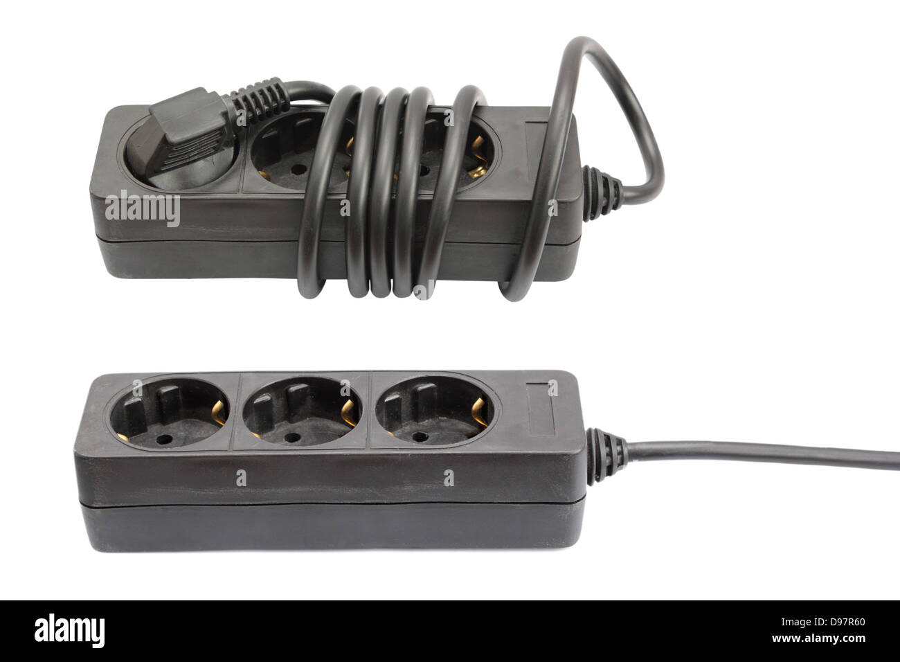 black electric splitter isolated over white background Stock Photo - Alamy