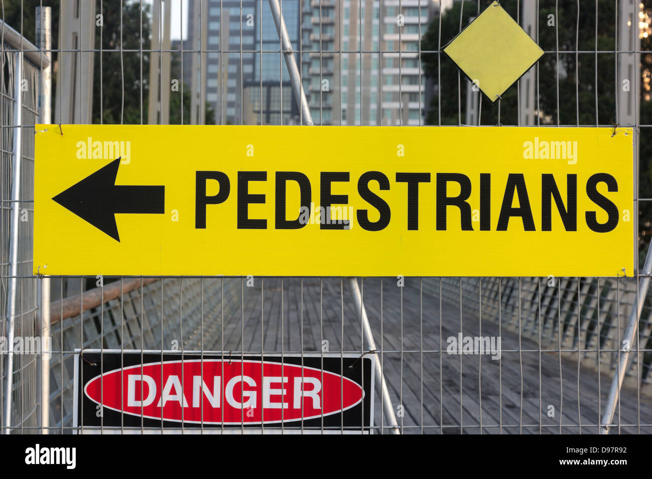 Pedestrians this way - the sings seen on the fenced construction site ...