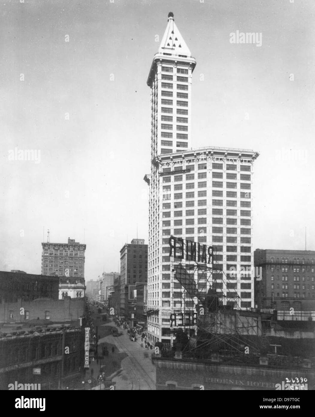 A photograph of the L.C. Smith Building, also known as the Smith Tower ...