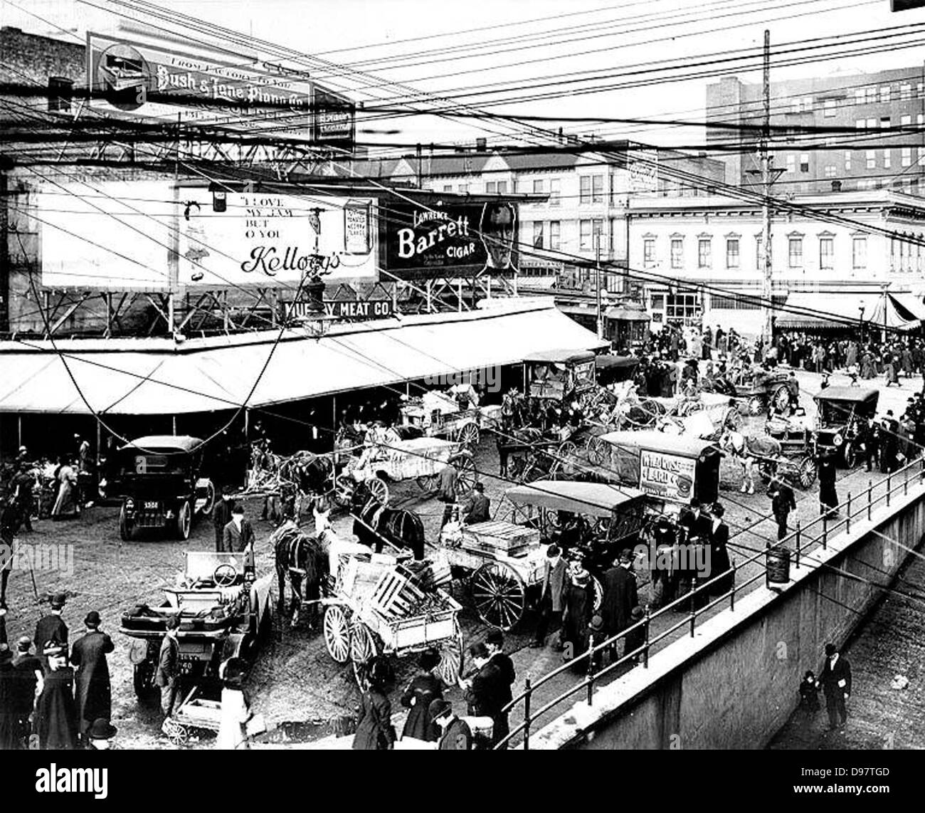 A photograph of Pike Place Market in Seattle, Washington, capturing the ...