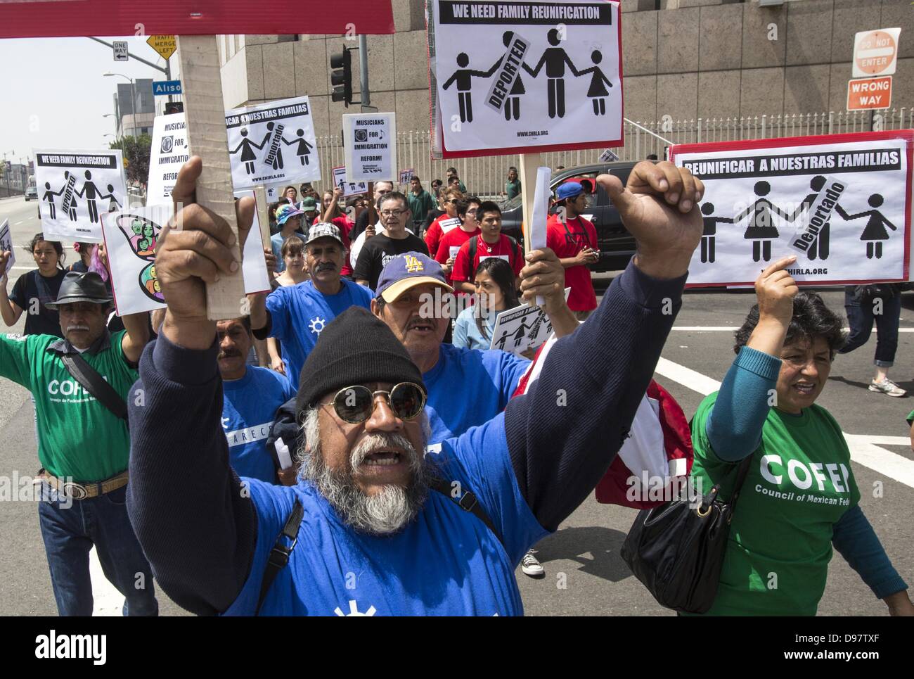 Los Angeles, U.S. June 13, 2013. Immigrant-rights activists stage a ...