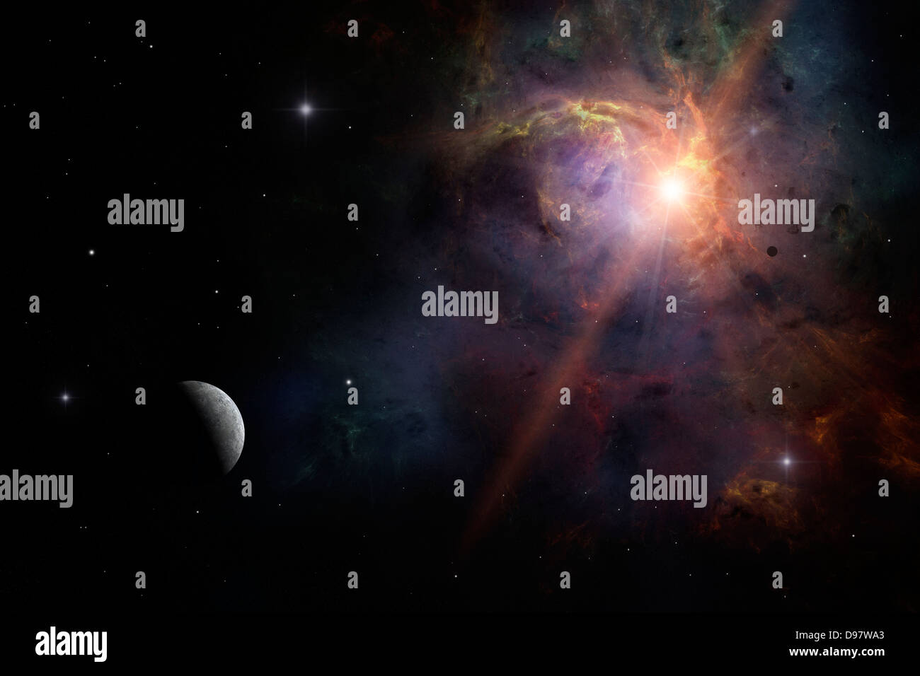 Space showing the sun, nebula and planet Stock Photo - Alamy