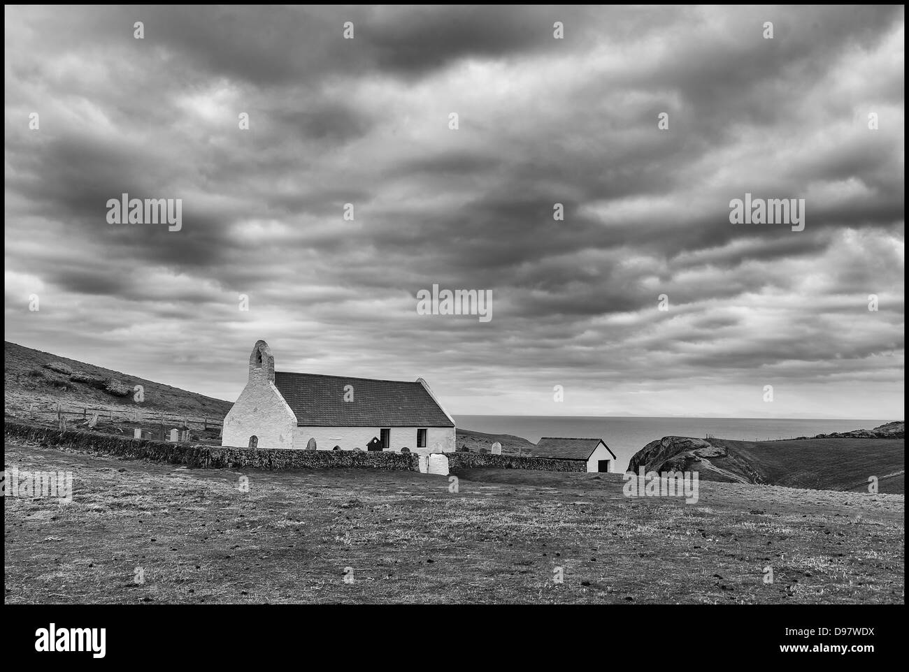 Mwnt Church West wales mono landscape clouds Stock Photo - Alamy