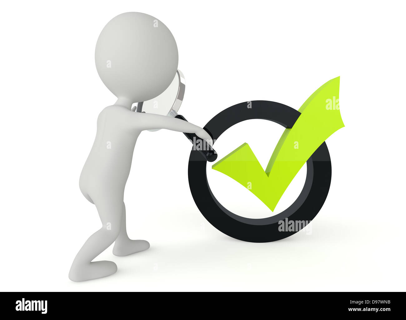 3d humanoid character with a green checkmark on white Stock Photo - Alamy