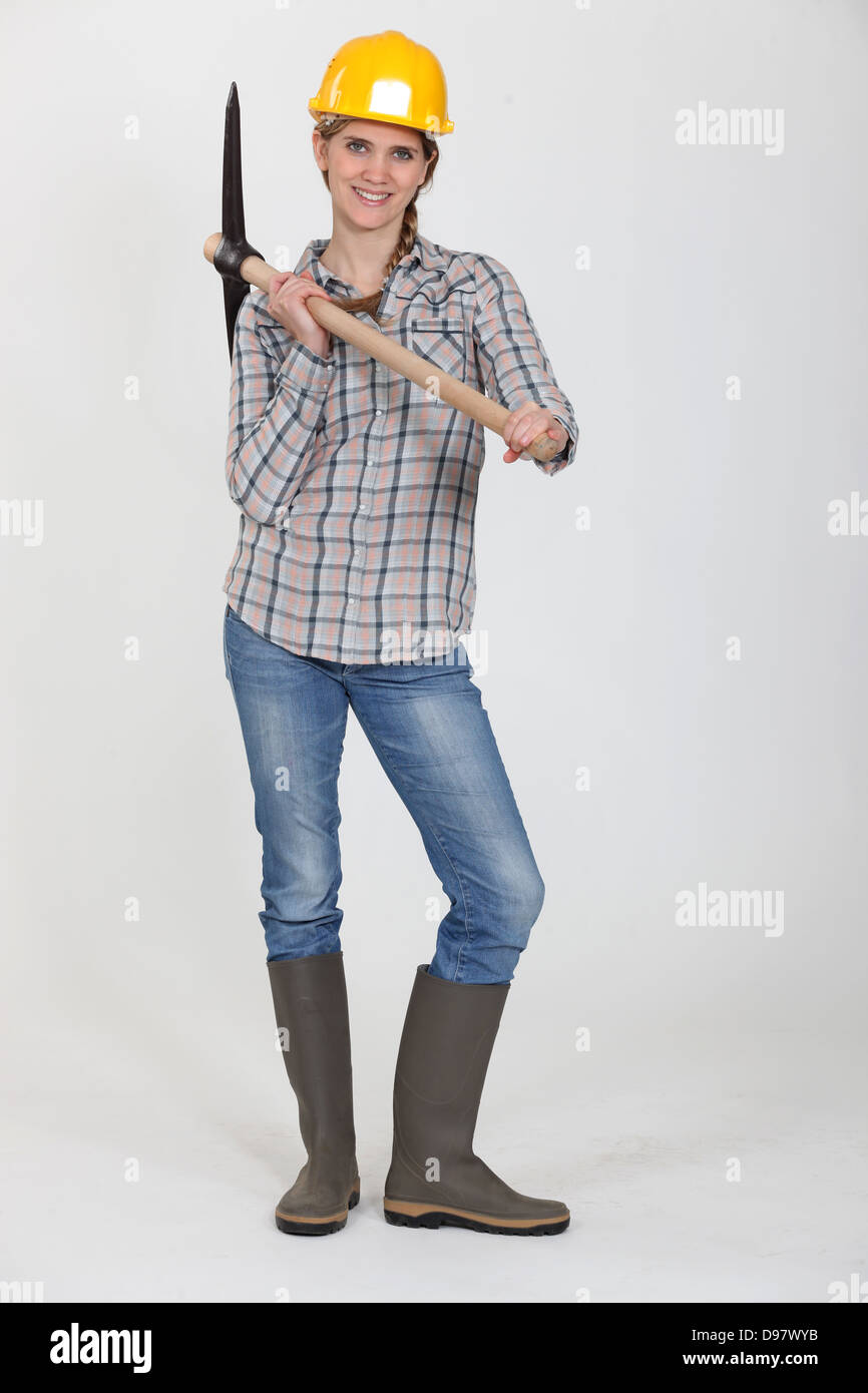 Woman with hatchet Stock Photo - Alamy