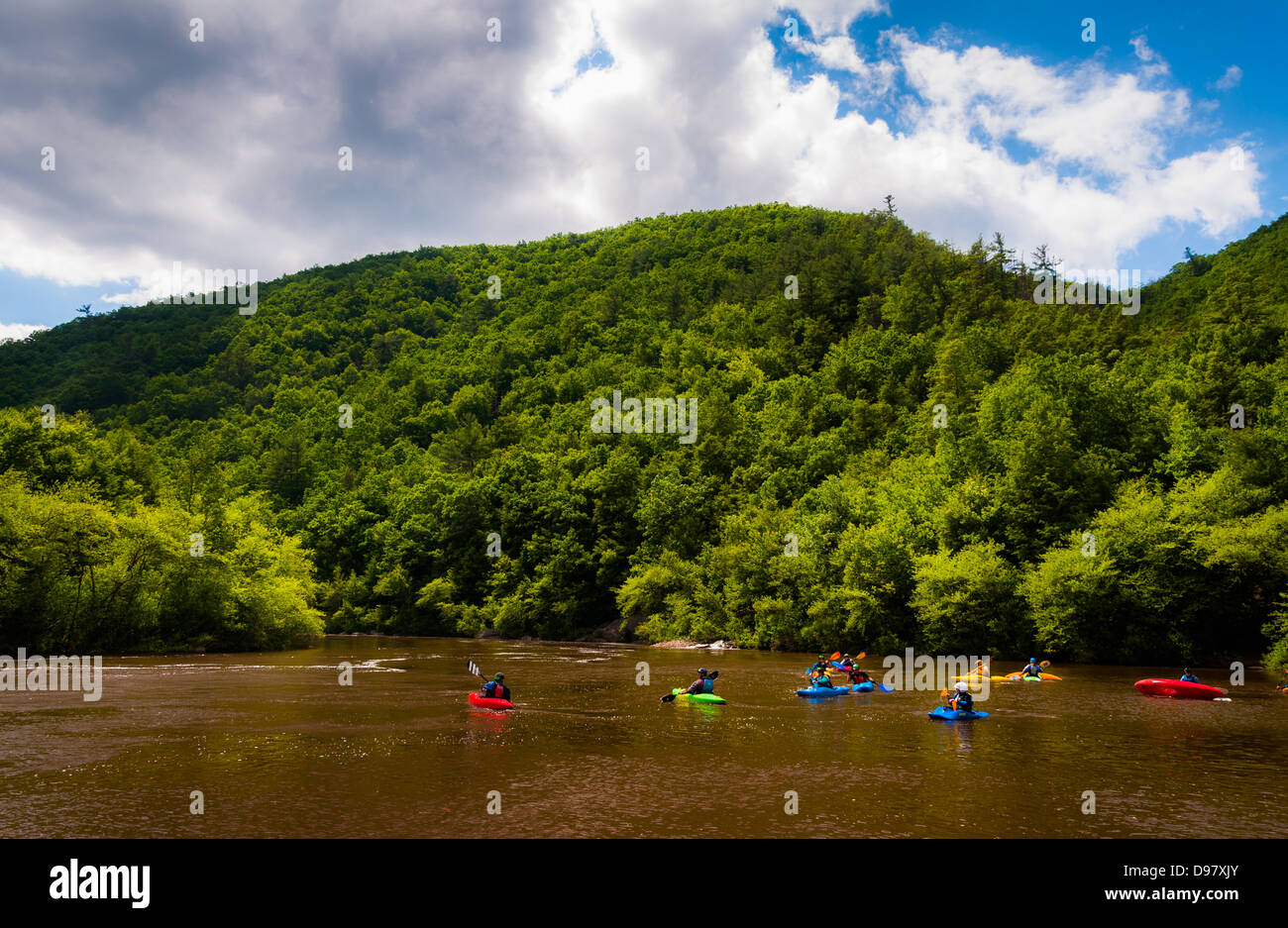 Kayakers in the Lehigh River, located in the Pocono Mountains of ...