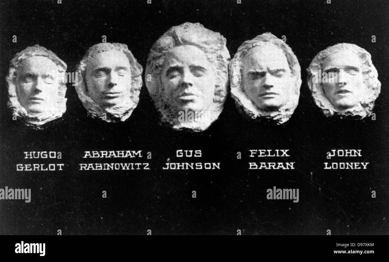 A series of death masks molded from the victims of the 1916 IWW Everett ...