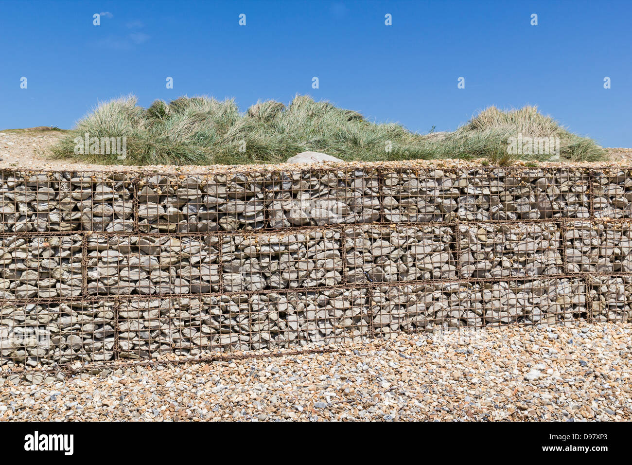 Coastal erosion protection defence wall at Hengistbury Head in Dorset ...