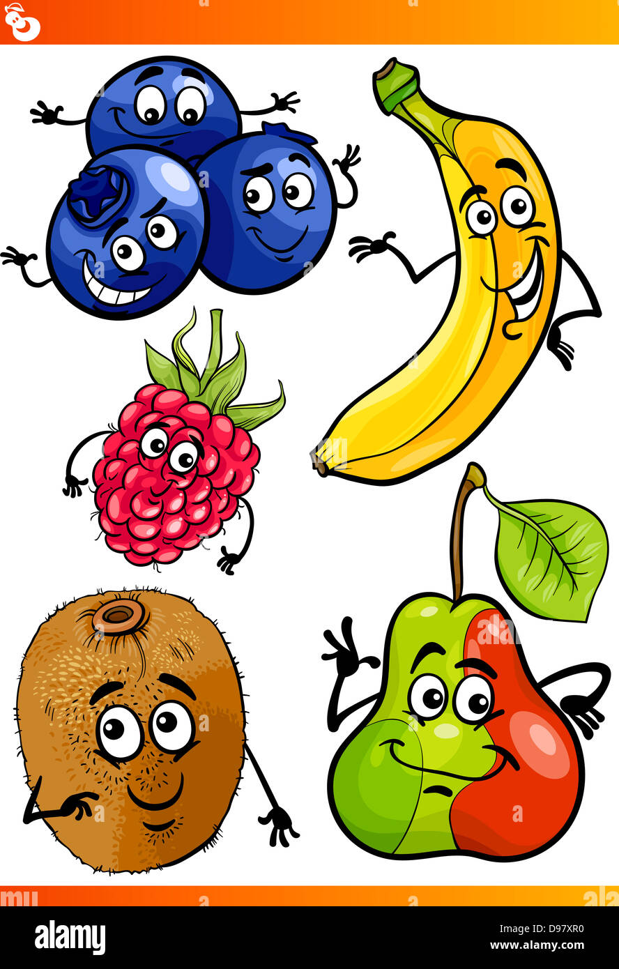 Cartoon Illustration of Funny Fruits Comic Food Characters Set Stock ...