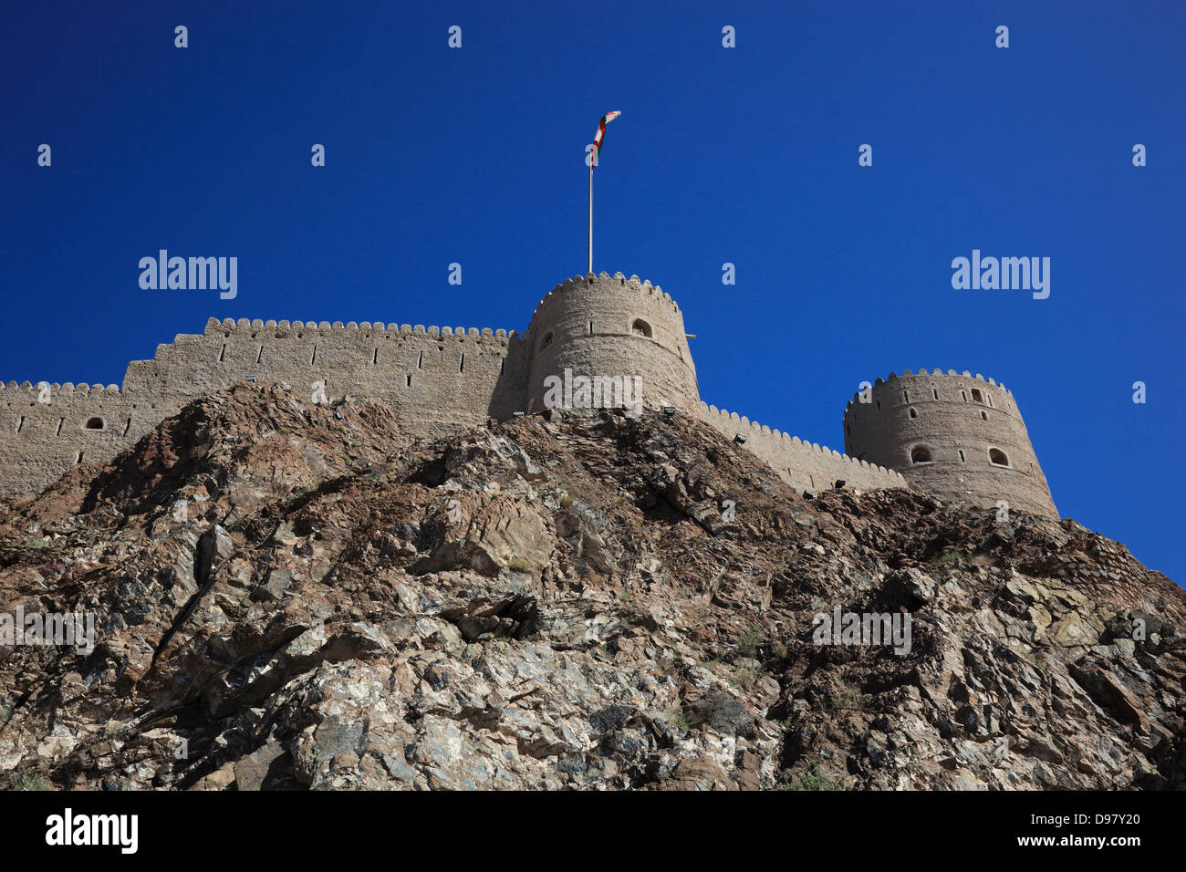 Skyline of Mutrah castle, Muscat, Oman Stock Photo - Alamy