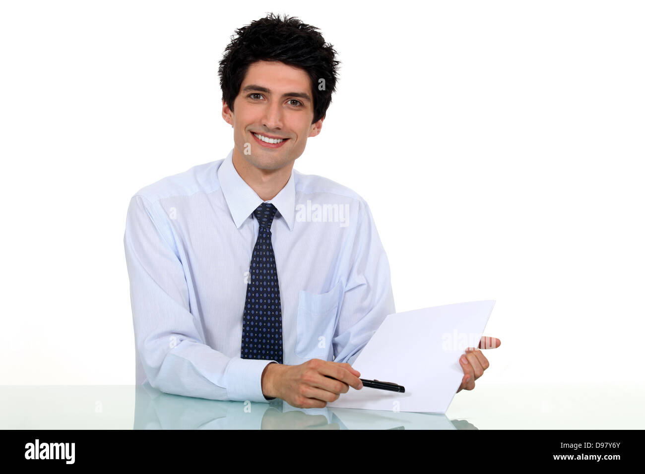 Man drawing attention to paper Stock Photo - Alamy