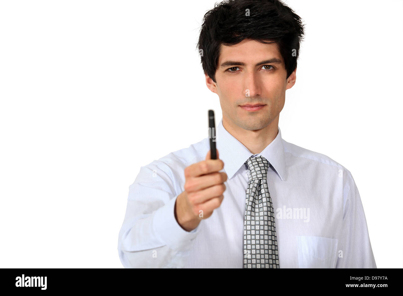 Businessman holding pen Stock Photo - Alamy Businessman holding pen Stock Photo - Alamy