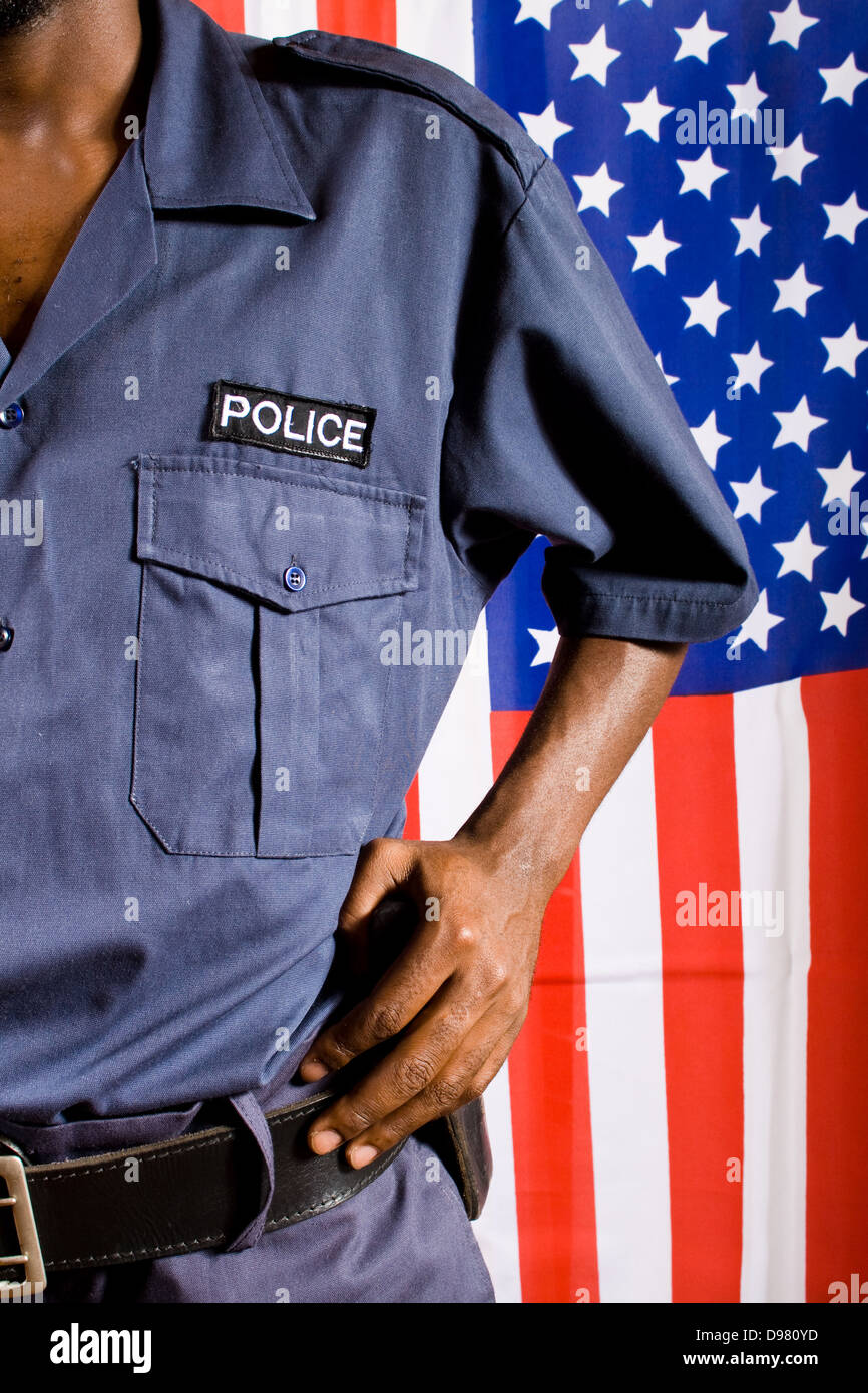 police officer, background is American flag Stock Photo - Alamy