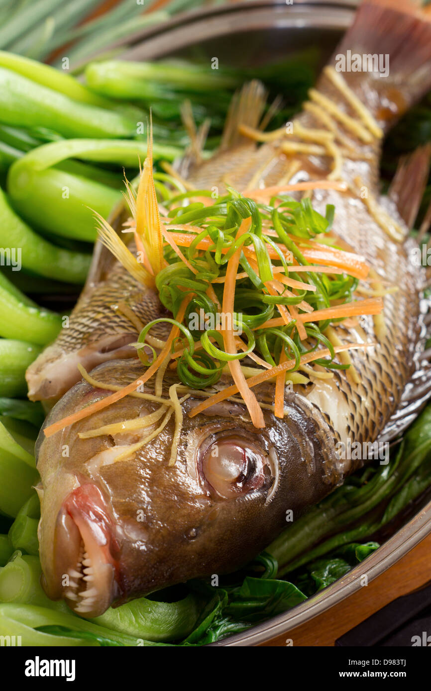 Steamed Fish on Bed of Bok Choi Stock Photo - Alamy
