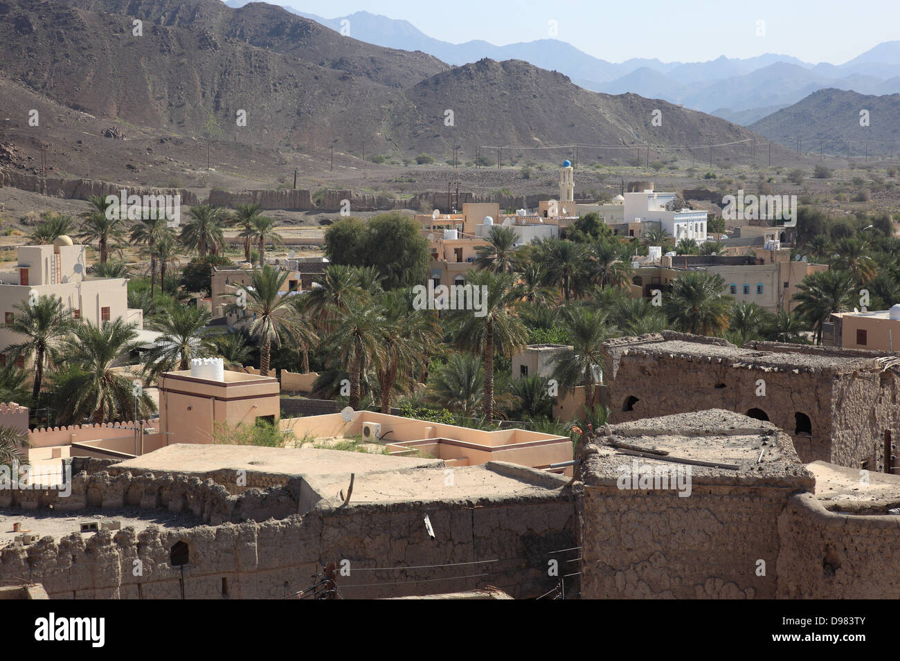 Town panorama of Bahl from the fort seen. The oasis town of Bahla is ...