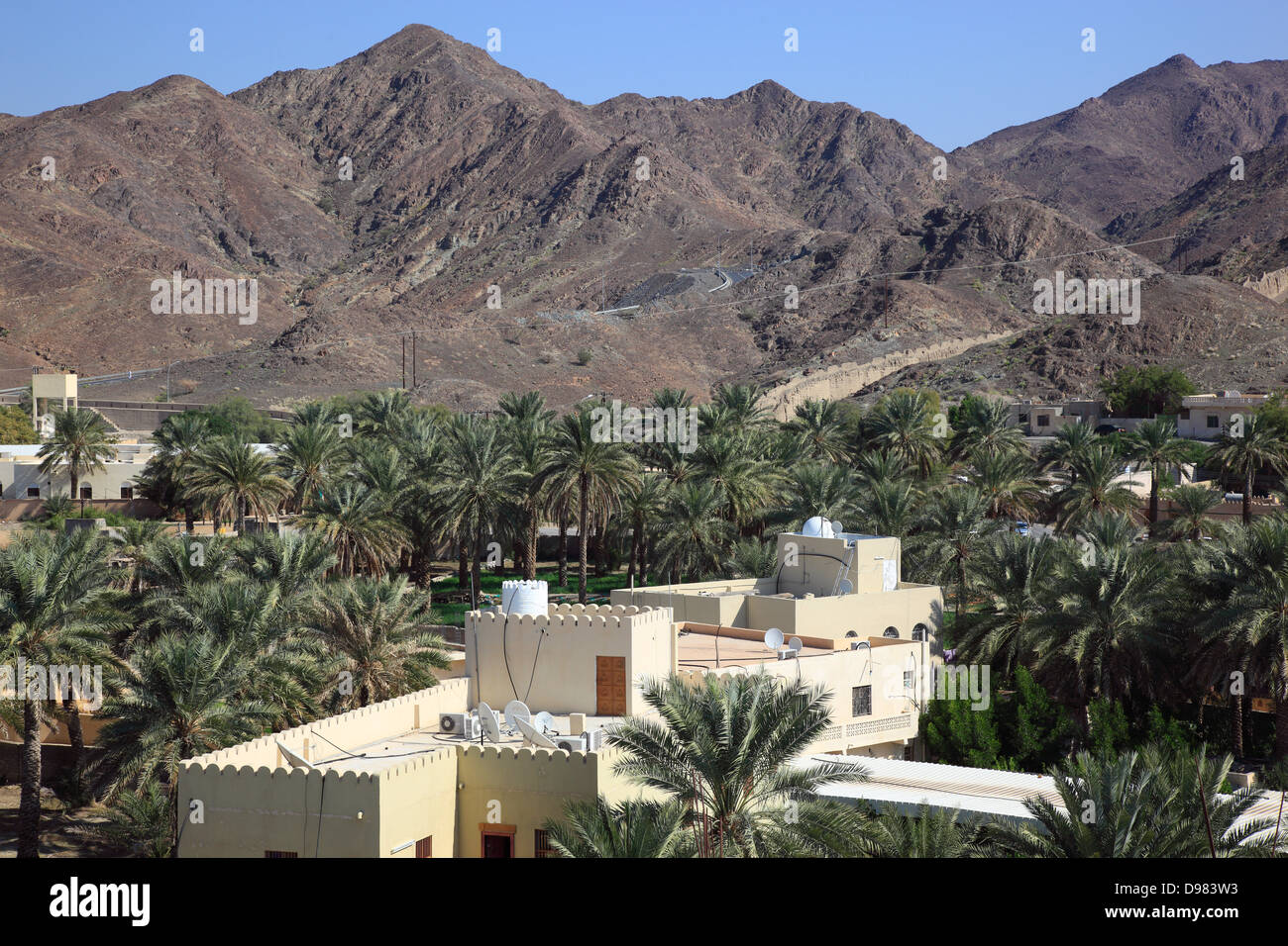 Town panorama of Bahl from the fort seen. The oasis town of Bahla is ...