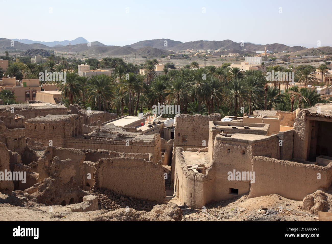 Town panorama of Bahl from the fort seen. The oasis town of Bahla is ...