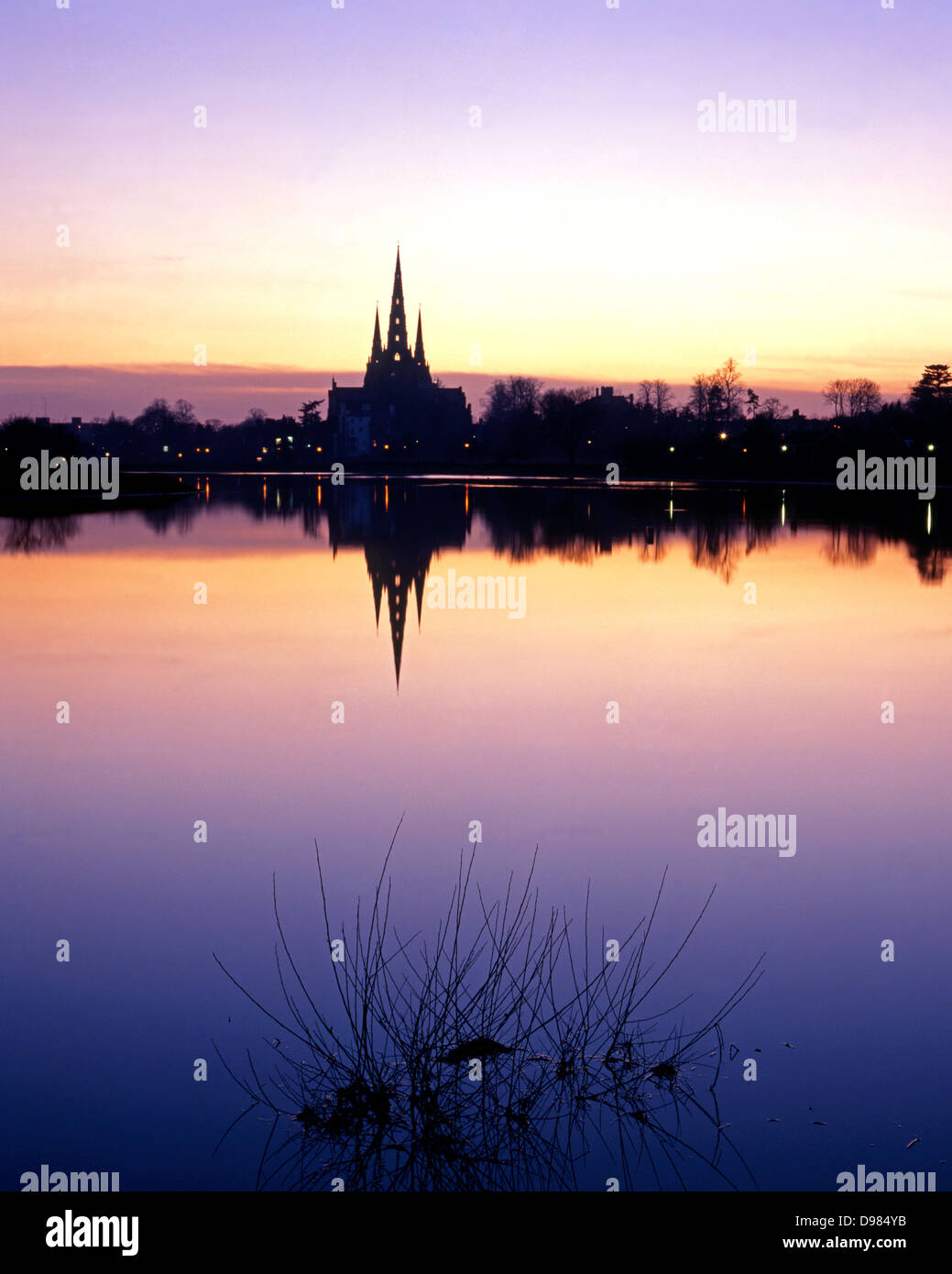 Stowe pool at sunset with the cathedral & it's reflection to rear ...