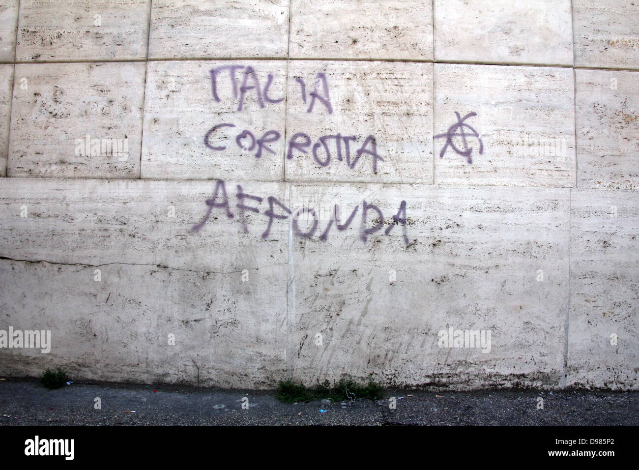 Rome, Italy. 13 June 2013 Corrupt Italy is Sinking graffiti in Rome ...