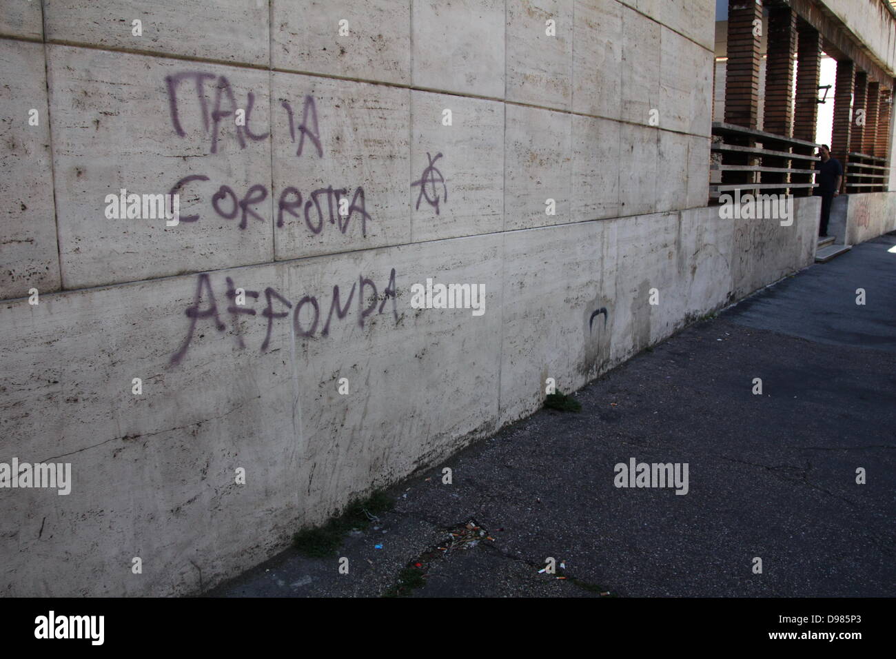 Rome, Italy. 13 June 2013 Corrupt Italy is Sinking graffiti in Rome ...