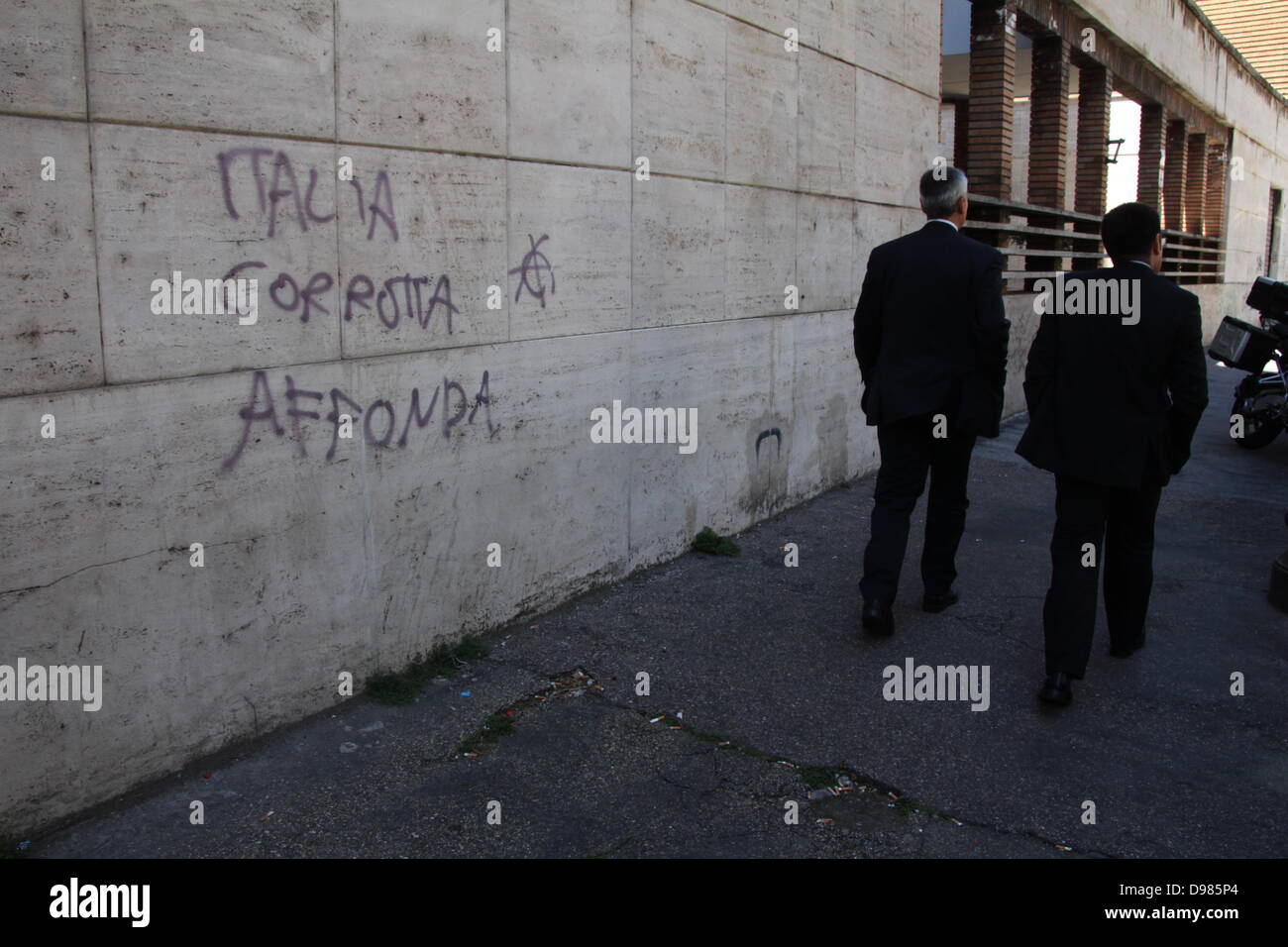Rome, Italy. 13 June 2013 Corrupt Italy is Sinking graffiti in Rome ...