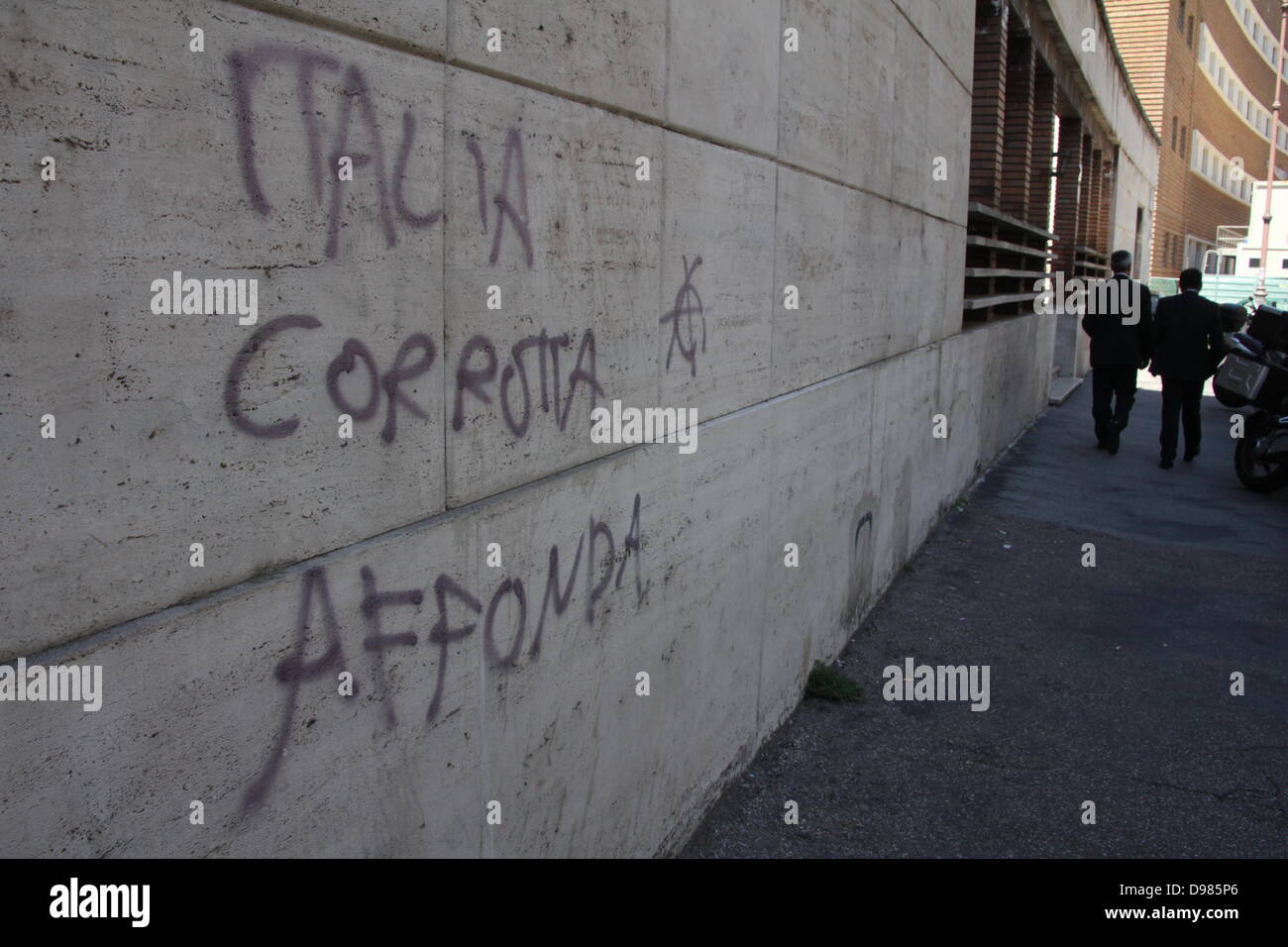 Rome, Italy. 13 June 2013 Corrupt Italy is Sinking graffiti in Rome ...