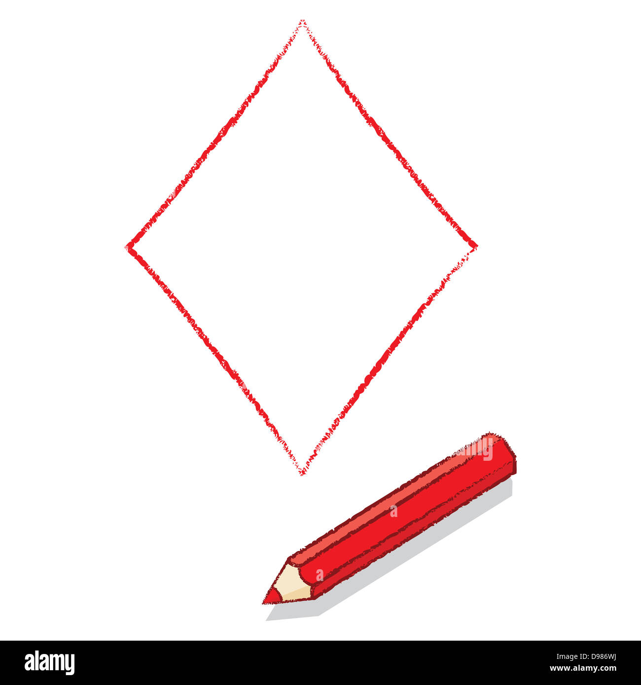 Red Pencil Outline Drawing Ace of Diamonds Playing Card Icon Stock ...