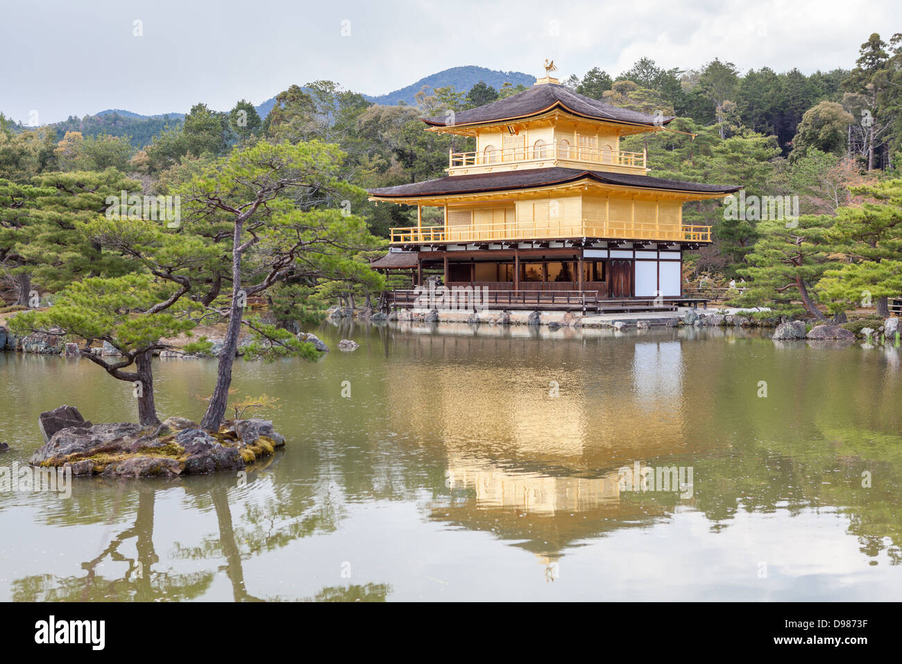 View of Kinkaku-ji temple (the Golden Pavilion) with lower pond and ...