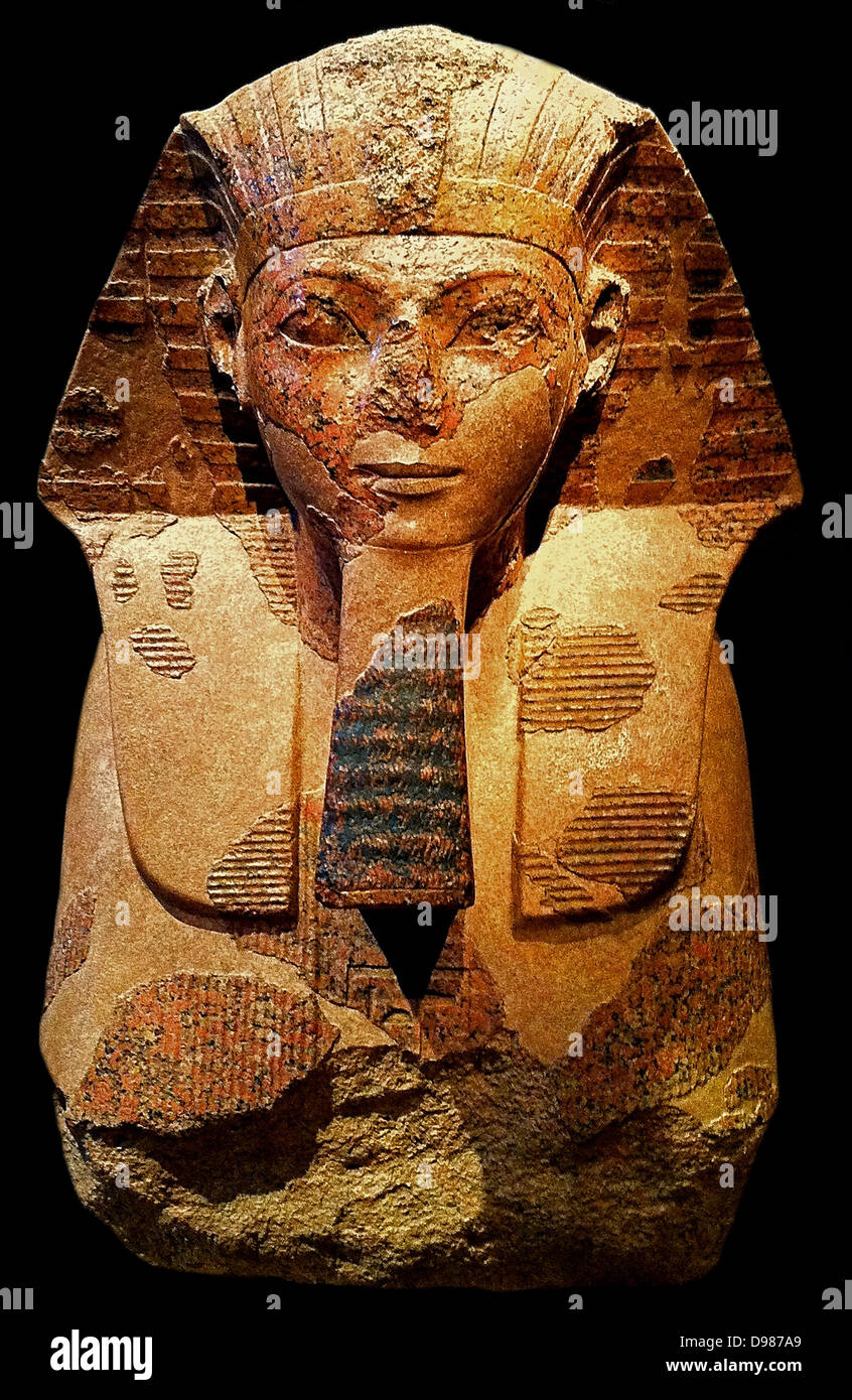 statue in Granite, of a sphinx showing the head and shoulders of Queen ...