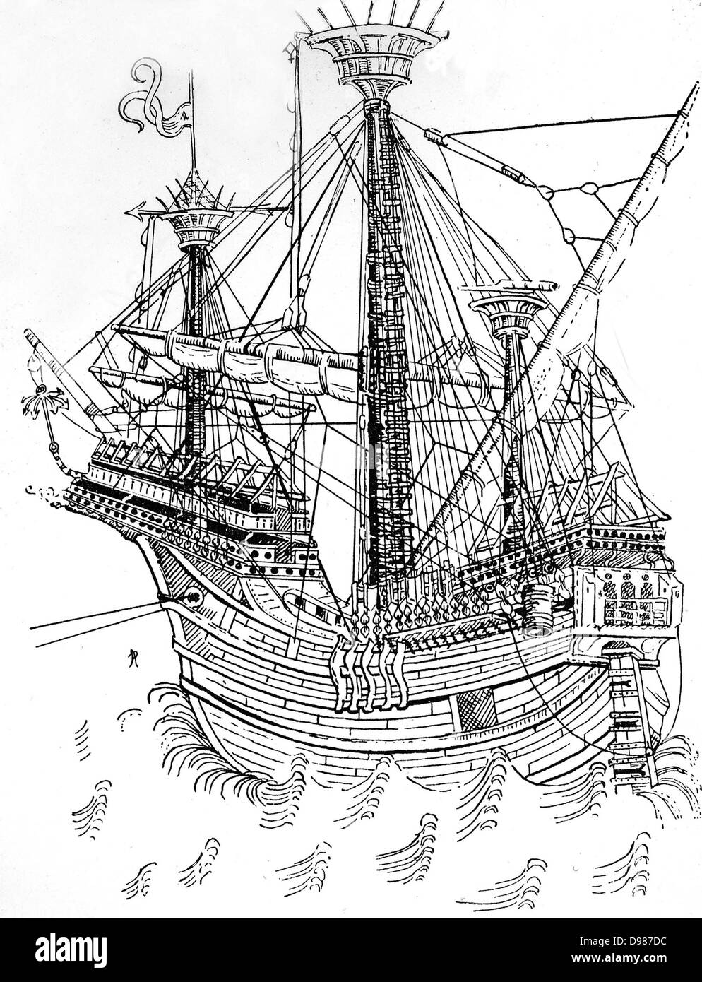 A Carrack of about 1470. Engraving Stock Photo - Alamy