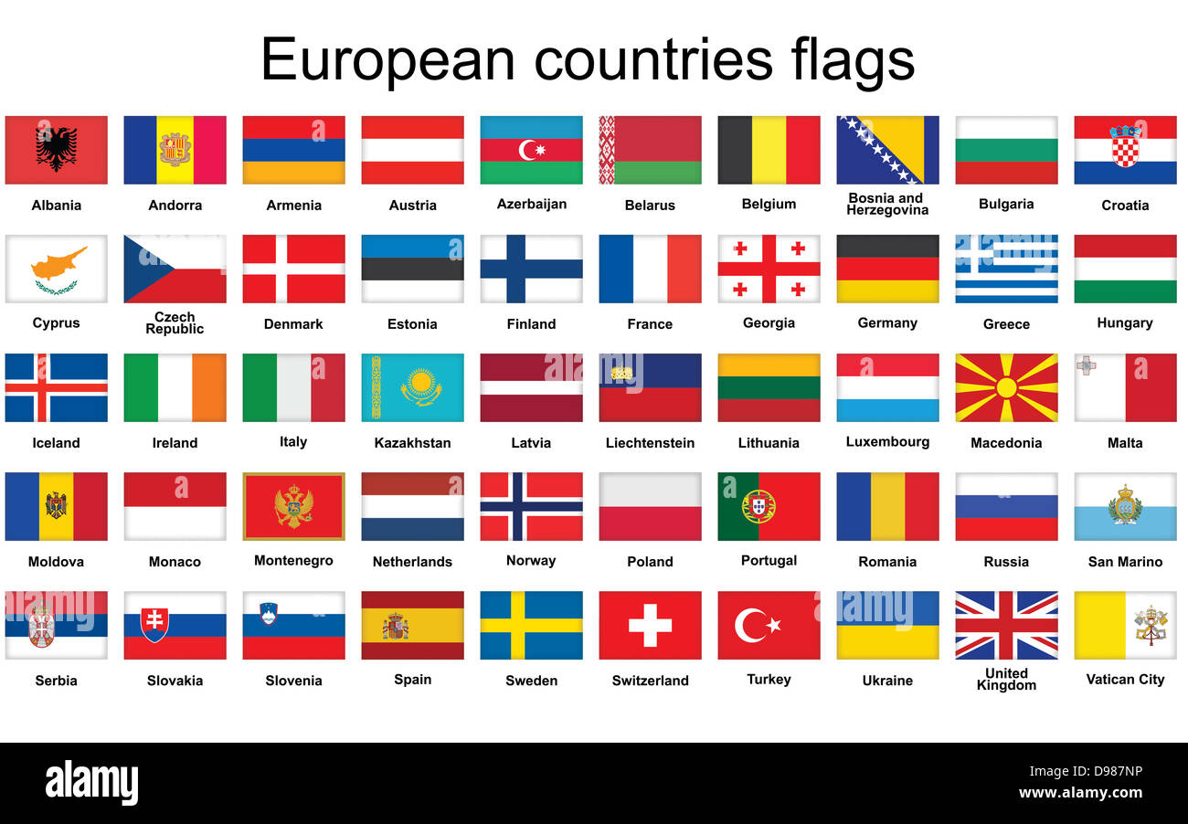 set of rectangle buttons with European countries flags Stock Photo - Alamy